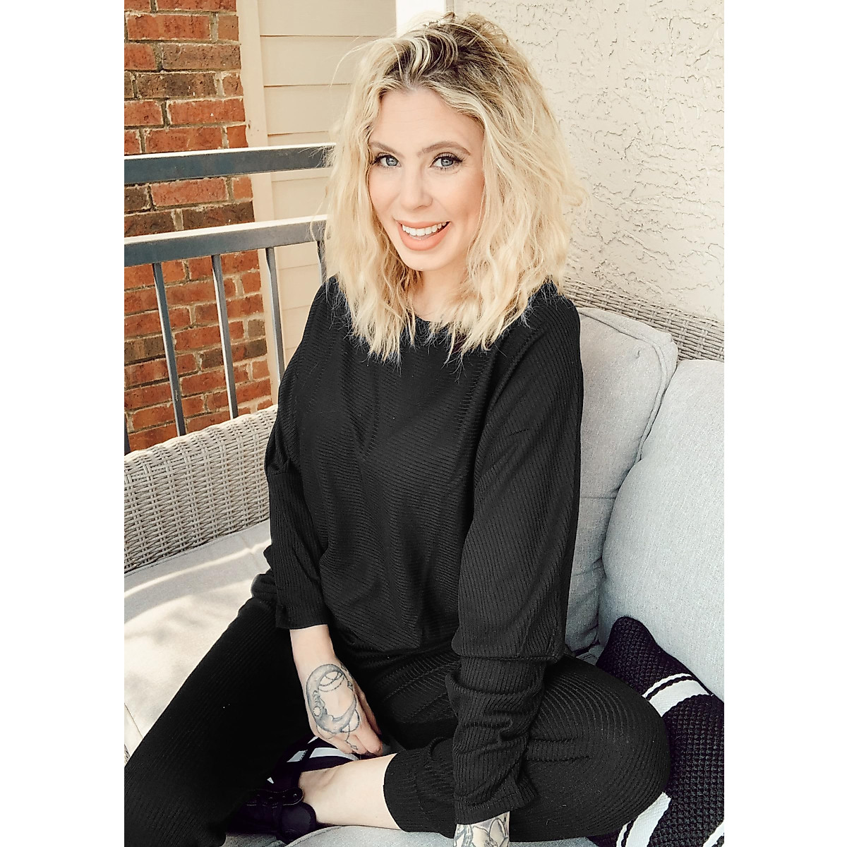 PRETTYGARDEN Women's Fall Fashion Outfits 2 Piece Sweatsuit Long Sleeve Pullover Long Pants Ribbed Matching Lounge Set (Black,X-Large)