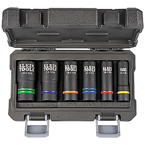 Klein Tools 66090 1/2-Inch Impact Socket Set, 2-in-1 Slotted Design, 12-Point Deep Sockets, for Impact Wrenches, Includes Tool Case, 6-Piece