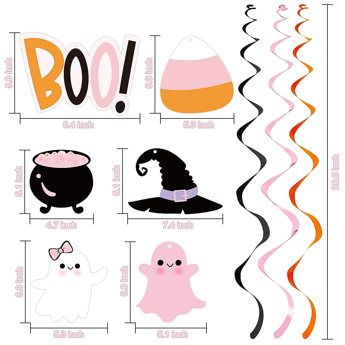 20Pcs Halloween Party Hanging Swirl,Cute Pink Ghost Sugar Bat Boo Ceiling Hanging Streamers for Halloween Baby Shower,Kids Halloween Birthday Themed Party,Halloween Party Swirl Decorations