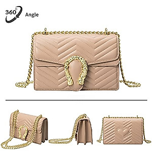 TAGDOT Fashion Metal Chain Shoulder Crossbody Bags for Women Handbag Purses Vegan Leather Clutches (Khaki)