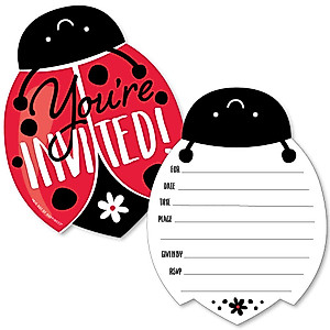 Big Dot of Happiness Happy Little Ladybug - Shaped Fill-In Invitations - Baby Shower or Birthday Party Invitation Cards with Envelopes - Set of 12