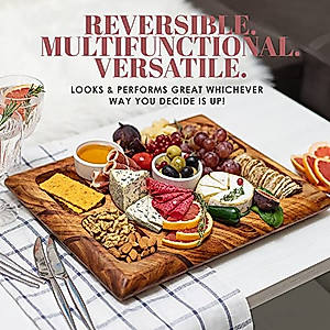 Contour Wood Cutting Board - Large Acacia Butcher Block Chopping Board for Kitchen w/Stand, Sustainable Wood, Juice Groove - Doubles as 4 Compartment Serving Board - Apace Living 17x13x1.5