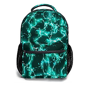 aportt Teal Backpack for Boys Girls Cool Lightning Durable Casual Basic Kids Bookbag Green Lightweight School Bag for Teens Students Travel Hiking Camping Daypack