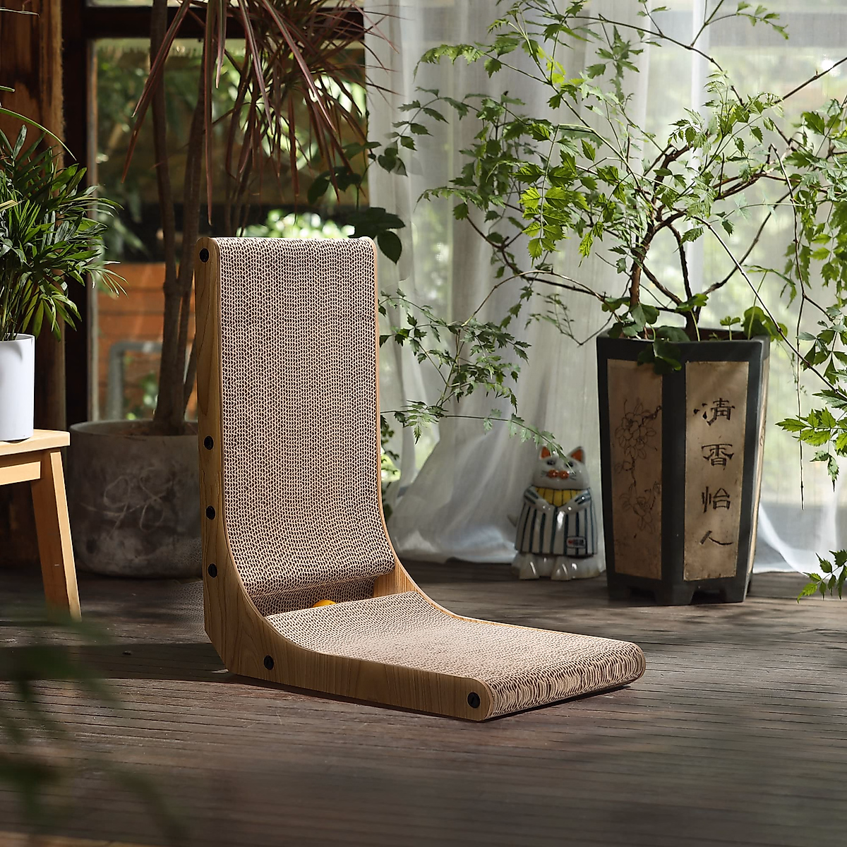 FUKUMARU Cat Scratcher, 18.7 Inch L Shape Cat Scratch Pad Wall Mounted, Cat Scratching Cardboard with Ball Toy for Indoor Cats