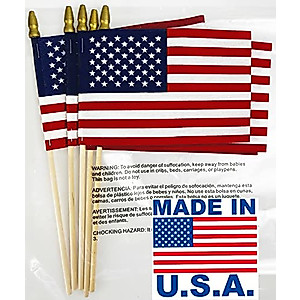 GIFTEXPRESS 12-Pack Made in USA 12x18 Inch US Stick Flags with Spear Tip, 12in x18 inch Handheld American Stick Flags, Grave Marker American Flags, Cemetery Flags on 30" Dowel with 2’’gold Tip