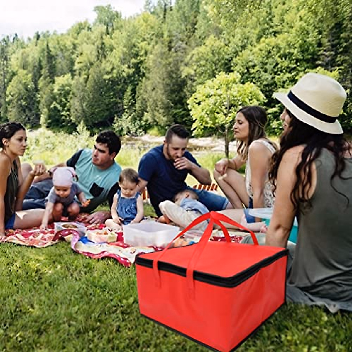 Insulated Food Delivery Bag Warmer: 10 Inch Water Resistant Large Hot Grocery Carrying Case for Restaurant Catering Instacart Doordash Grubhub Postmate Red