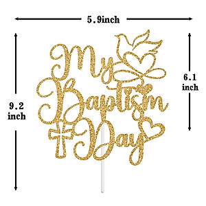 My Baptism Day Cake Topper, First Holy Communion, On Your Confirmation, Bridal Shower/Wedding/Baptism/Christening Baby Shower Party Decorations, Gold Glitter