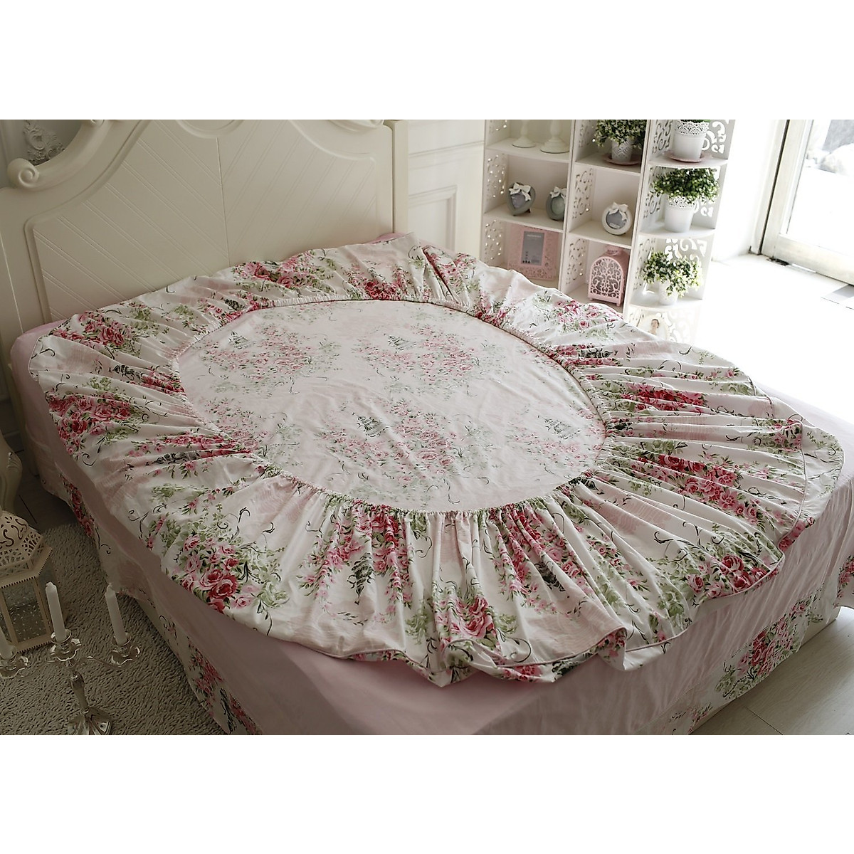 FADFAY 7Pcs Shabby Rose Floral Duvet Cover Sheets Set Queen Size, 1 Duvet Cover+1 Flat Sheet+1 Fitted Sheet+ 4 Standard Size Shams