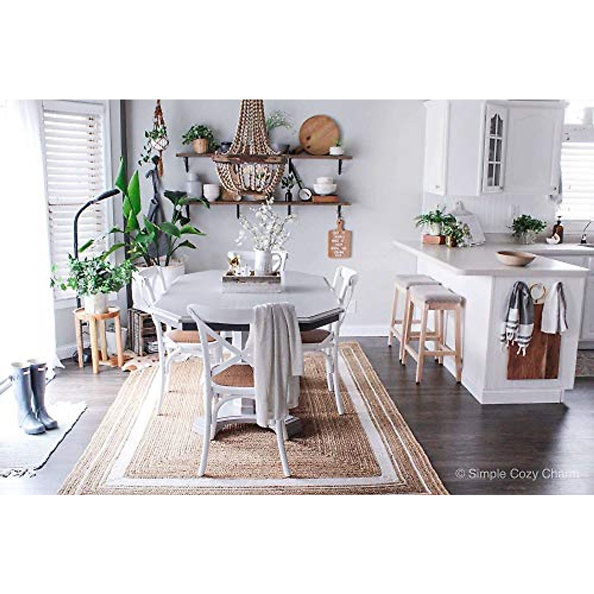 Unique Loom Braided Jute Collection Classic Quality Made Hand Woven with Coastal Design Area Rug, 6 ft x 9 ft, Natural/Ivory