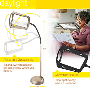 daylight24 402039-05 Full Page 8 x 10 Inch Magnifier LED Illuminated Floor Lamp, Silver