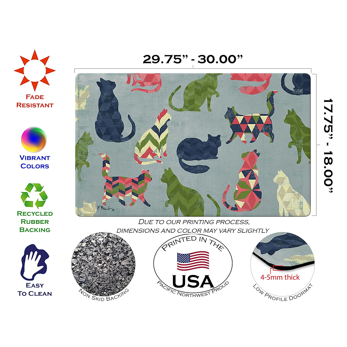 Toland Home Garden 800318 Cat Pattern Kitty Door Mat 18x30 Inch Outdoor Doormat for Entryway Indoor Entrance