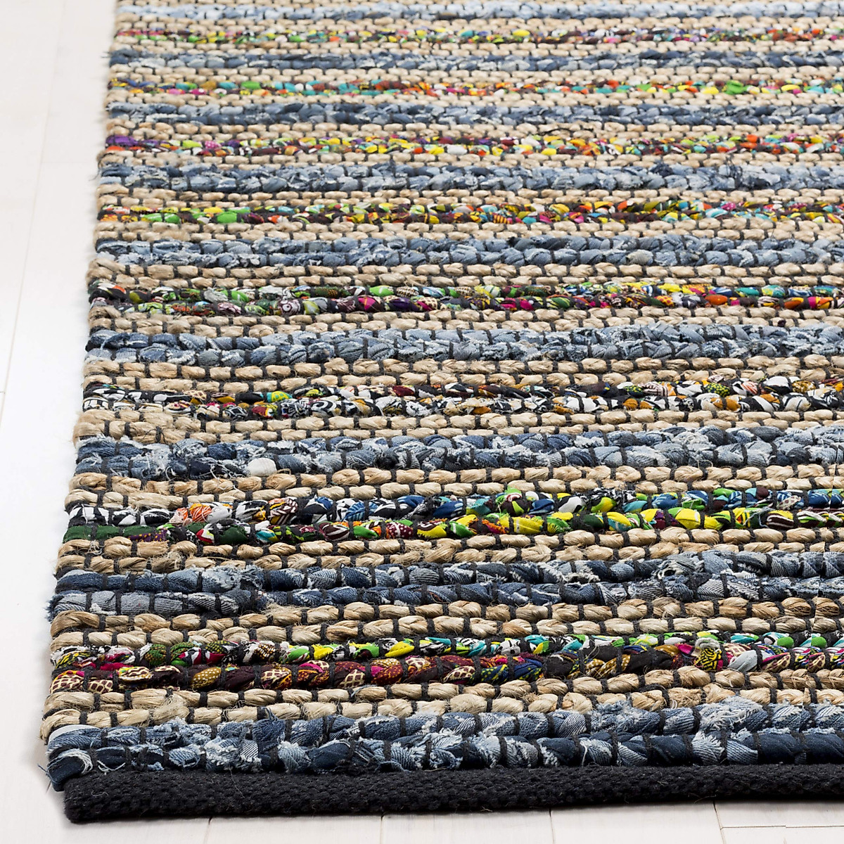 SAFAVIEH Cape Cod Collection Runner Rug - 2'3" x 12', Blue & Multi, Handmade Flat Weave Braided Stripe Cotton & Jute, Ideal for High Traffic Areas in Living Room, Bedroom (CAP361A)