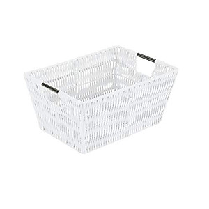 Simplify 3 Pack Set Woven Baskets with Handles, for Storage, Blankets, Toys, Books, Ideal for Home, Office, Dorm, Playroom, Closet, in White 3 Piece Rattan Tote