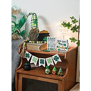 St. Patrick's Day Tiered Tray Decor Set 6, Shamrock Pot of Gold Wood Sign, Irish Lucky Theme Table Centerpiece Decoration Sign for Home Party Décor