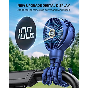 KIDEE Portable Baby Stroller Fan, Mini Baby Fan Clip on Fan, LED Display, 360° Rotate Flexible Tripod, Rechargeable Small Personal Handheld Fan Cooling Desk Fan for Car Seat Crib Treadmill Travel