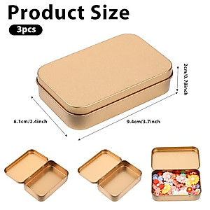 Bewudy 3 Pcs Metal Hinged Tin Box, Container Mini Portable, Small Storage Container Kit with Lid for Home Storage Outdoor Active Storage Containers Home Organizer Small Tins(Gold)