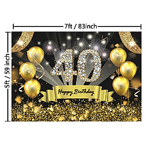Happy 40th Birthday Backdrop Banner ,40 Years Old Birthday Decorations Party Supplies Black and Gold Party Decorations for Women Men Cake Table Decor Banner Photo Booth Props 71×45inch- Black Gold