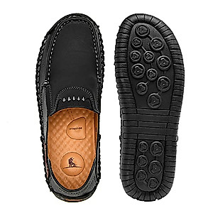 ENLEN&BENNA Men's Loafers Slip-On Casual Leather Dress Shoes Lightweight Comfortable Driving Walking Shoes Black Size 10.5