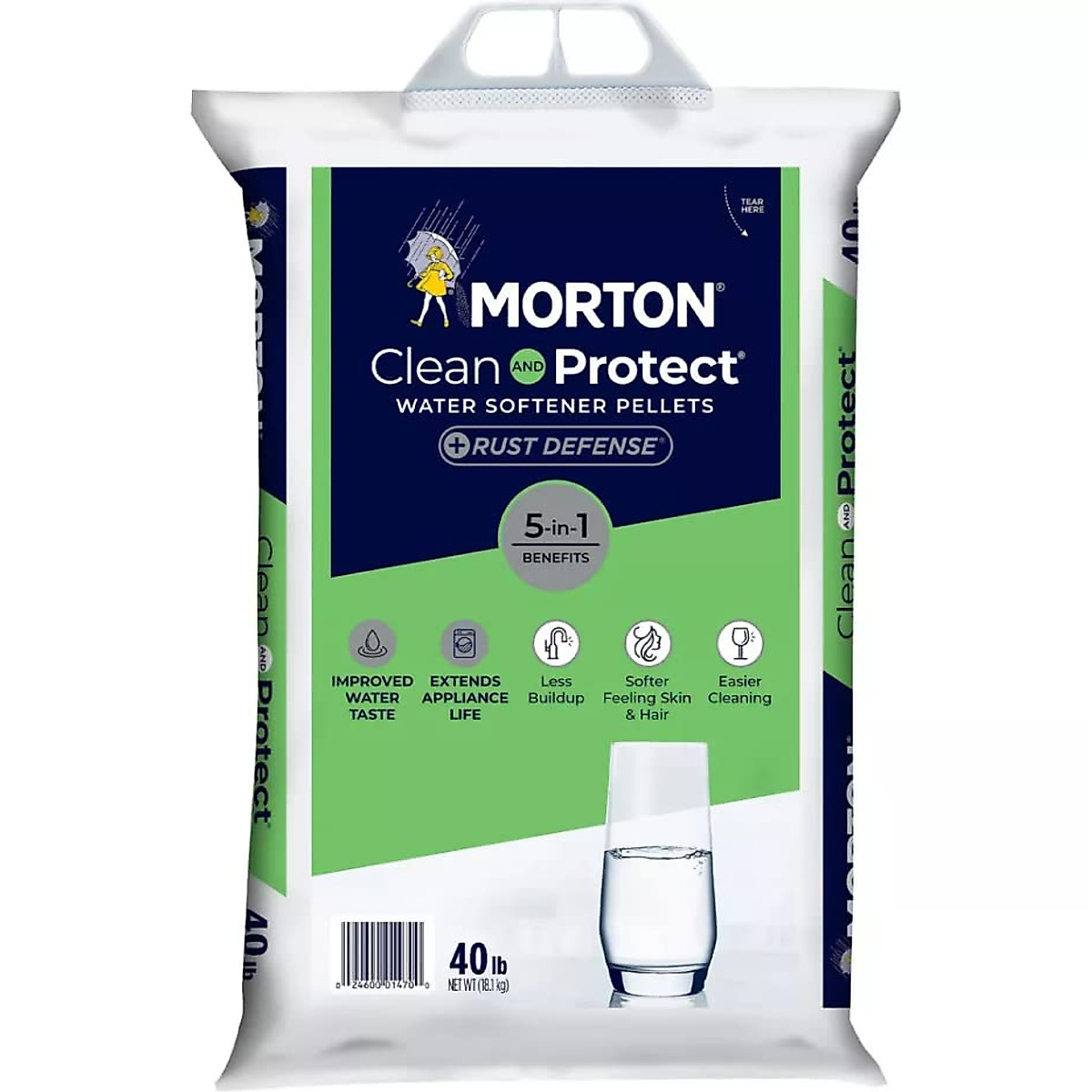 Morton Salt Water Softener Pellets Clean & Protect Rust Defense, 40 Lb (2 pack)