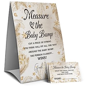 Muruseni Decorative Signage, Baby Shower Sign - Measure Mommy's Belly, 7 x 5 inches, Paper, Includes 50 Guessing Cards