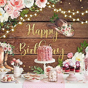 SVBright Cowgirl Birthday Backdrop for Woman 7Wx5H Western Rustic Country Wooden Plank Pink Flower Happy Birthday Baby Shower Wood Hat Retro Decoration Photography Background Banner Photo Booth Studio
