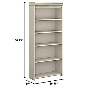 Bush Furniture Fairview 5 Shelf Bookcase in Antique White