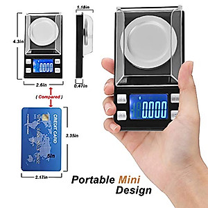 Digital Pocket Scale 50 x 0.001g, Mini Jewelry Gold Lab Carat Powder Weigh Scales with Calibration Weights Tweezers, Weighing Pans, LCD Display