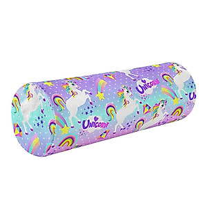 innewgogo Rainbow Unicorn Hearts Stars Cervical Neck Roll Pillow for Pain Relief Memory Foam Neck Pillow with Removable Washable Cover Wedge Pillow for Plane Car Couch Sleeping Travel Office Bed