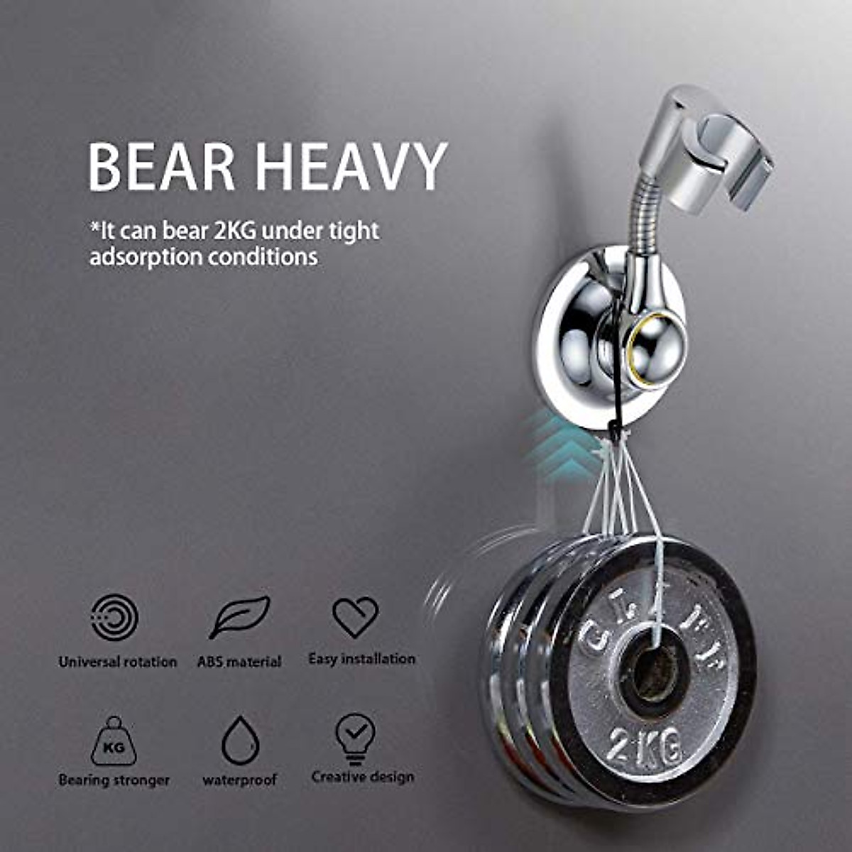 Bafeel Shower Head Holder Suction Cup Handheld Bracket Adjustable Height Shower Holder, Multi-Directional Removable Wall Mounted Suction Bracket