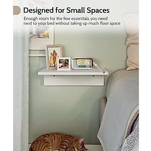 Mazjoaru White Floating Nightstand 16inch, Modern Natural Pine Wood Night Stand Floating Wall Shelves with Phone Slot, Cord Holes, Small Narrow Nightstands Bedside Tables for Bedroom Dorm Bedside