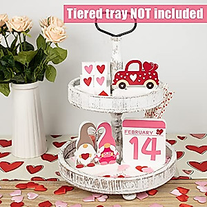 Valentines Day Decor-8PCS Valentines Day Decorations for The Home-Wooden Sign,Cute Gnome,Love Heart Blocks for Farmhouse Tiered Tray Decor and Table Decor
