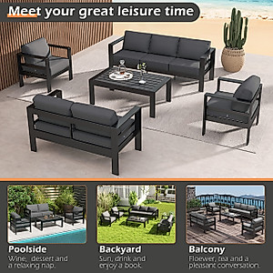 Betterhood Aluminum Patio Furniture Set, Modern Outdoor Seating with Upgrade Cushion & Wide Armrest, Patio Sofa for Balcony, Garden,Additional Dust Cover, Dark Grey