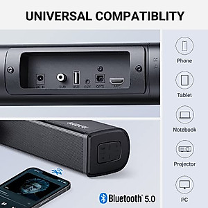 2.1CH Sound Bar for TV with Subwoofer, 190W, 125dB, 6 EQ Modes, Audvoi 3D Surround Sound System for Home Theater Audio, HDMI/Optical/Aux/USB/RCA, Movie, Game, Bass Mode, Remote Control, Wall Mountable