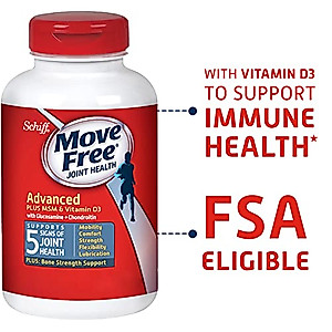 Glucosamine Chondroitin MSM & Vitamin D3 Joint Health Supplement, Move Free Advanced Joint Support Tablets For Men & Women (80cnt box), With Vitamin D3 To Support Bone & Immune Health