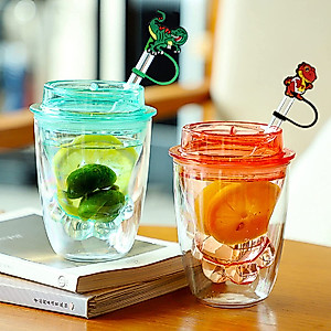 Ulbemoll Straw Cover Cap, 8PCS Dinosaur Straw Tips Cover Stanley Cup Straw Cover for 6 to 8 mm Reusable Straws Lovely Cartoon Straw Protector Straw Tip Cap for Girls Boys Kids Party Gift