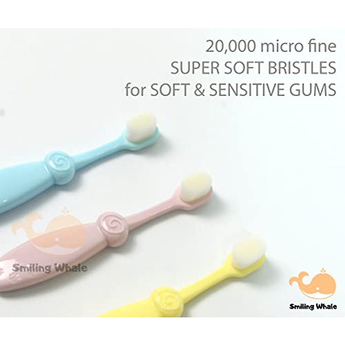 Extra Super Soft Nano Toothbrush for Toddlers and Children by The Smiling Whale, Micro Fine Nano Bristles for Sensitive Gums for Baby and Kids, Duo Functions with Tongue Cleaner (Pink)