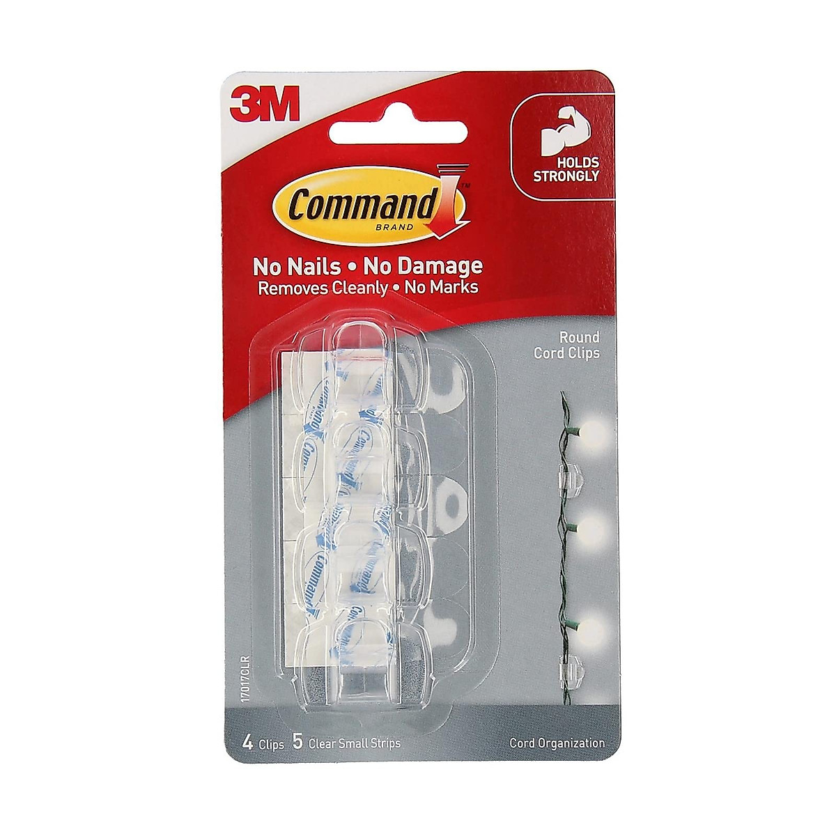 Command Round Cord Clips, Clear, 4-Clips (17017CLRES)