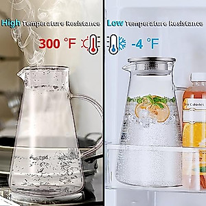 2 Liter 68 oz Glass Pitcher with Lid, Bivvclaz Glass Water Pitcher for Fridge, Glass Water Carafe for Hot/Cold Beverage, Iced Tea Pitcher, Large Pitcher for Coffee, Juice, Easy Clean Glass Jug