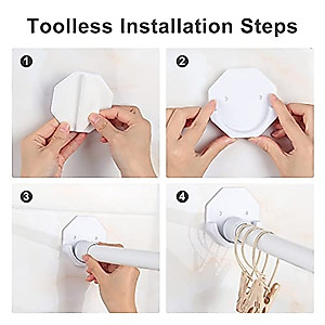 Shower Curtain Rod Mount Holders 2 Pack Adhesive Shower Rod Brackets Stick On Wall Mounted Tension Rod Holders for Bathroom Curtain Rod Hangers Stable Easy Installed Black Hexagon Rod Retainers