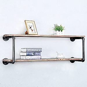 Floating Shelves for Wall Industrial Pipe Shelving,Rustic Pipe Shelves with Wood Iron Pipe Shelf,Metal Floating Shelf Wall Mounted Bookshelf Unit,Bar Wall Shelves Hanging Book Shelves(2 Tier,42in)