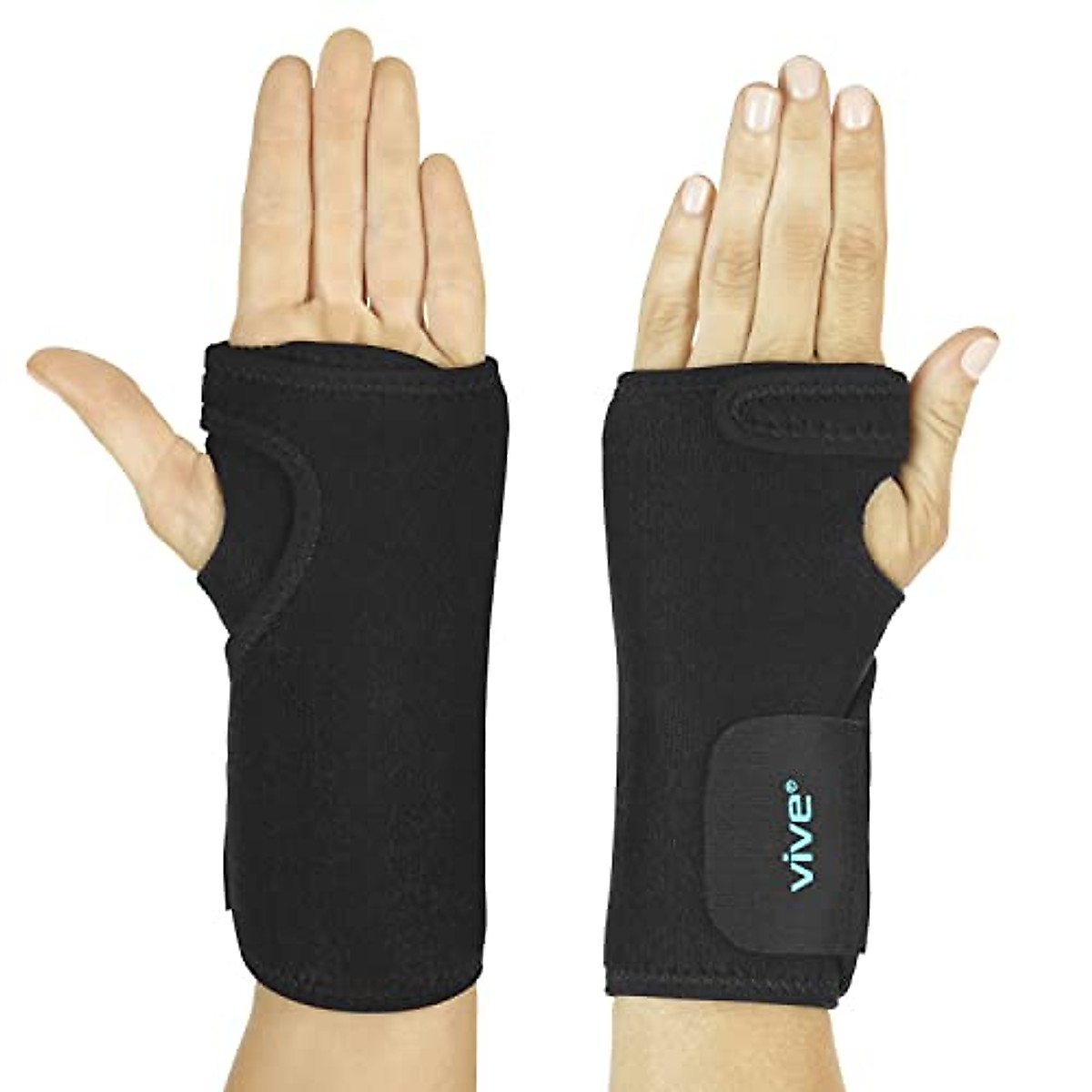 Vive Wrist Brace - Carpal Tunnel Hand Compression Support Wrap for Men, Women, Tendinitis, Bowling, Sports Injuries Pain Relief - Removable Splint - Universal Ergonomic Fit (Black, Left)