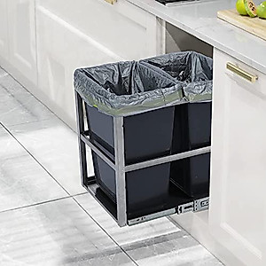 Anbuy 30 Liter / 8 Gallon Dual Under Counter Kitchen Cabinet Pull-Out Trash Can, Double Compartment Under Sink Sliding Pull Out Waste Container Bin Trash Cans, Under Cabinet Slide Out Dual Cans