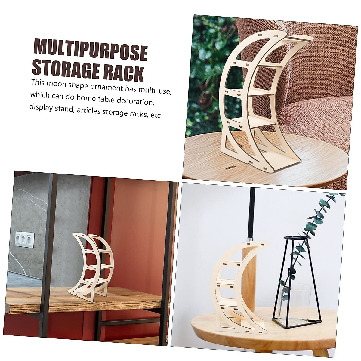 EXCEART 2pcs Moon Storage Rack Nail Polish Display Stand Floating Shelves Makeup Organizer Moon Ornament Jewelry Storage Small Cupcake Stand Accessory Tray Home Decor Wooden Shelf