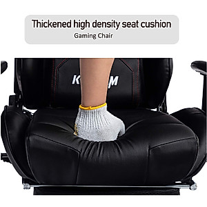 KCREAM Gaming Chair with Footrest Adults Gamer Chair High Back PU Leather Gaming Computer Chair Large Racing Game Chair, with Adjustable Armrests and Massage Lumbar Support (Black)
