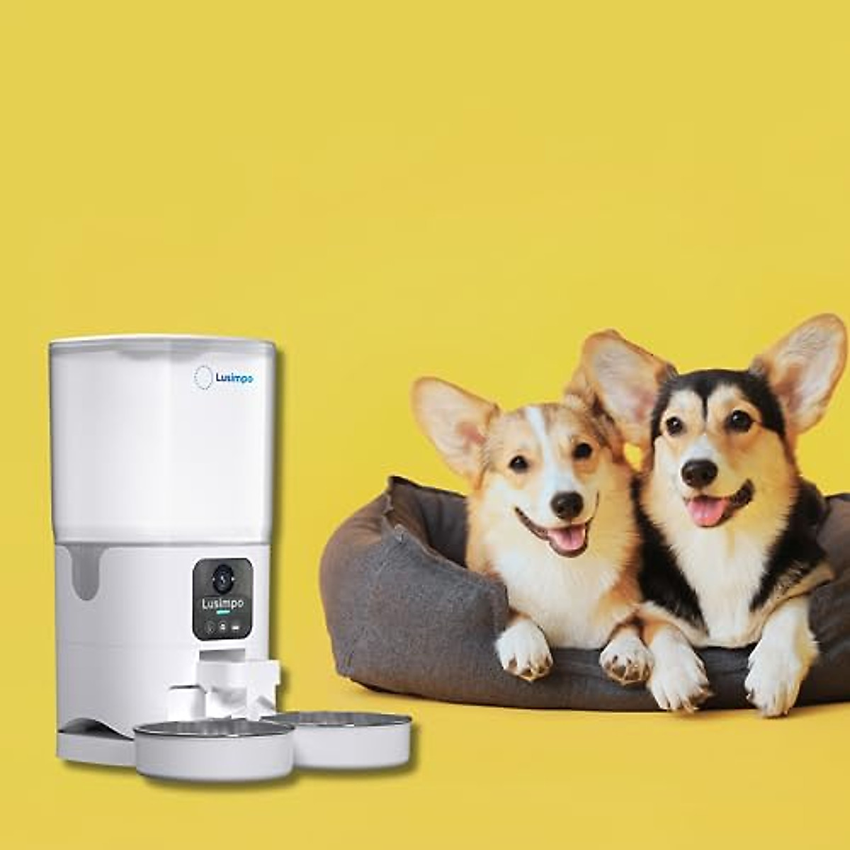 LUSIMPO Automatic Dual Pet Feeder with 1080P HD Camera for 2 Dogs/Cats, Double Bowls, Dog/Cat Feeder with Camera, Free App Control, Scheduled Feeding, Auto Night Vision, Extra Large Food Capacity 7L