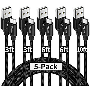etguuds USB Type C Cable Fast Charging, [5-Pack, 3/3/6/6/10 ft] USB A to USB C Charger Cord Braided Compatible with Samsung Galaxy Note 20 10 9, S20 S10E S10 S9, A71 A70 A51 A50 A41 A21 A20e A20 A10e