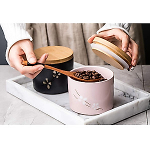 Ceramic Retro Flower Sugar Bowl Spice Jar Storage Pot with Wooden Lid