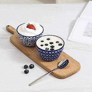 Selamica Ceramic 8oz Bouillon Cups 4 Inch Small Bowls, Dessert bowls for Soup Dipping Sauce Coffee Cupping, Microwave Dishwasher Safe, Set of 6, Vintage Blue