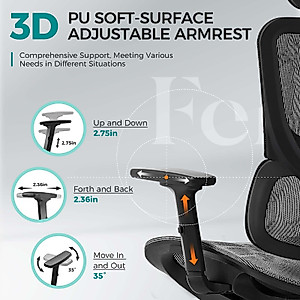 Ferral Ergonomic Office Chair, High Back Home Office Desk Chair with Lumbar Support, 4D Adjustable Armrest & Seat Depth, Computer Mesh Office Chair with Tilt Function, Adjustable Headrest, footrest