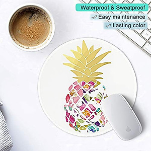 ITNRSIIET Mouse Pad with Design, Small Custom Mouse Mat for Women and Girls, Enhanced Thickness, Dual Stitched Edges, Ultra Soft, Cute Round Mousepad for Computer Office Gaming Laptop Mac, Pineapple